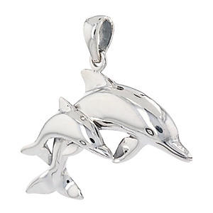 Jewelry Trends Sterling Silver Large Mother and Child Dolphin Pendant