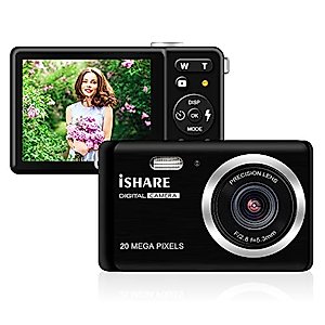 Digital Camera for Photography, 20MP Rechargeable Point and Shoot Digital Camera with 2.8" LCD 8X Digital Zoom for Kids Teens Elders（Black）