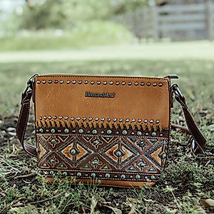Montana West Aztec Tooled Collection Crossbody Bag Western Purses and Handbag Lightweight Shoulder Bag for Women MW1066-8360BR