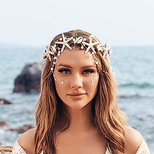 CASDRE Starfish Bride Wedding Headband Brown Pearl Bridal Hair Vine Shell Headpiece Beach Wedding Hair Accessories for Women and Girls