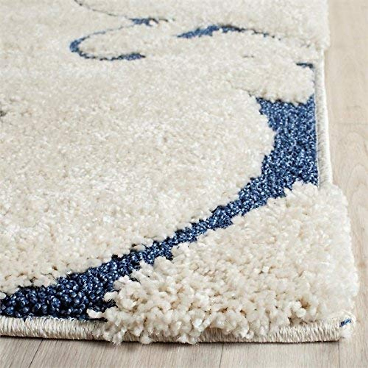 SAFAVIEH Florida Shag Collection Runner Rug - 2'3" x 7', Cream & Blue, Scroll Design, Non-Shedding & Easy Care, 1.2-inch Thick Ideal for High Traffic Areas in Living Room, Bedroom (SG455-1165)