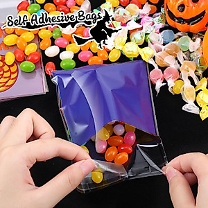 Joottuan 300 Pcs Halloween Cellophane Treat Bags Clear Self Adhesive Candy Bags Plastic Cookie Bags for Party Favors Supplies Halloween Decoration