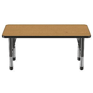 Factory Direct Partners FDP Rectangle Activity School and Kids Classroom Table (24 x 48 inch), Toddler Legs, Adjustable Height 15-24 inches - Oak Top and Black Edge