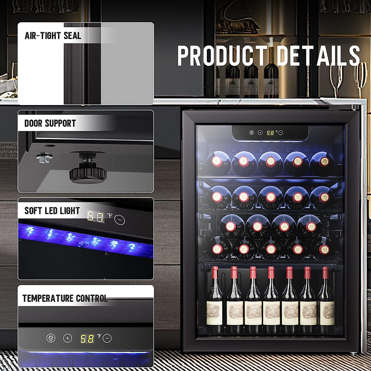 Antarctic Star 2.6 Cu.Ft 24 Bottle Wine Cooler/Cabinet Mini Beverage Refrigerator Cooler Glass Door for Soda Beer or Wine Small Drink Dispenser Clear Front for Home, Office or Bar, Black