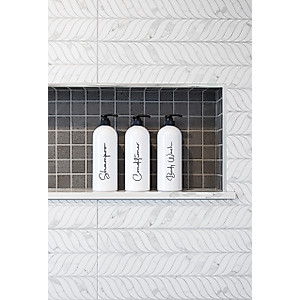 Alora 16oz Refillable Shampoo and Conditioner Dispenser Bottles - Set of 3 - Pump Bottle Dispenser for Shampoo, Conditioner, Body Wash - Empty Plastic Refillable Containers for Shower, Matte White