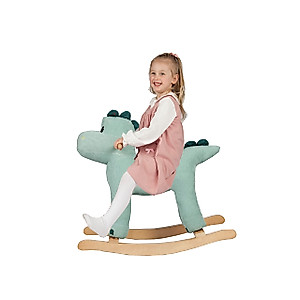 ROCK MY BABY Baby Rocking Horse Dinosaur, Dino Rocking Animal, Wooden Rocking Toy, Animal Ride on, for Girls and Boys Age 18 Month and up(Green Dinosaur)