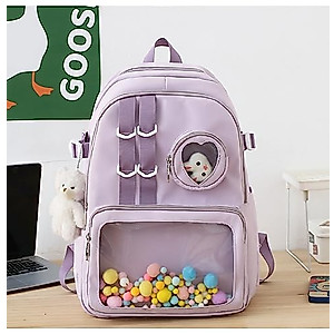 TomnuK Kawaii Backpack with Kawaii Bear Pandent (Purple)