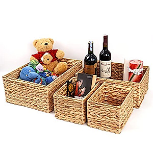 Rectangle Water Hyacinth Storage Baskets Set Of 4 and Wicker Divided Storage Basket Woven Natural Basket Hyacinth