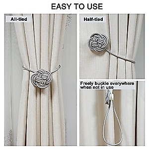 HIASTRA Strong Magnetic Curtain Tiebacks, 2 Pack Curtain Tie Modern Window Decorative Tie Backs for Curtains Rope Outdoor Holder for Sheer Blackout Drapes, Silver Grey