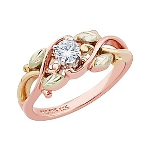 10k Red and Yellow Gold, Diamond Engagement Ring with Leaves, 12k Green Black Hills Gold Size 7.5