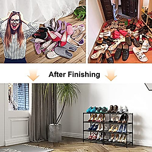 4 Tier Shoe Rack Organizer for Closet, Metal Sturdy Shoe Shelf Storage for Entryway Garage Bedroom, Small Stackable Black Shoe Stand