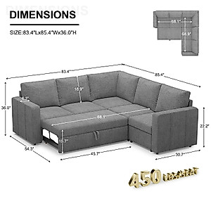 Belffin L Shape Modular Sectional Sleeper Sofa with Pull Out Bed Corner Sleeper Sofa Sectional Couch Convertible Sofa Grey