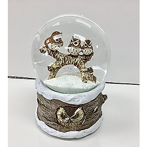 Winter Barn Owls 100mm Musical Snow Globe Plays Carol of the Bells