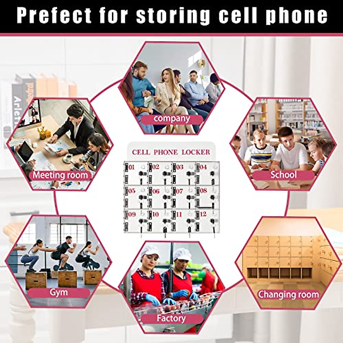 Clear Cell Phone Locker Box with Keys 12 Slots Acrylic Cell Phones Storage Cabinet Wall Mounted Clear Phone Lock Box Classroom Phone Organizer for Pocket Cellphone Holder School Office Classroom