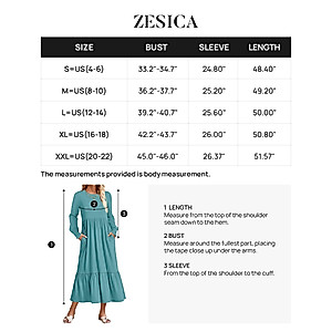 ZESICA Women's Spring Long Sleeve Dress 2025 Crewneck Casual Loose Pleated Tiered Swing Midi Dresses with Pockets,Sage,Medium