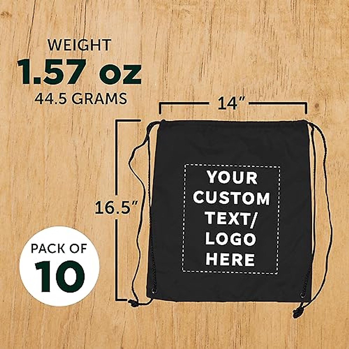 DISCOUNT PROMOS Custom Classic Polyester Drawstring Bags Set of 10, Personalized Bulk Pack - Bring Everywhere You Go, Great for Travelling, Gym and for Everyday Use - Black
