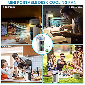 Small Portable Air Conditioners for Car, 400 ML Mini Personal Portable Water Air Cooler with 7 Color LED Light, White AC Fans that Blow Cold Air Rechargeable