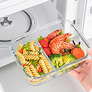 ATRDTO 5Pack35oz Glass Food Storage Containers with Lids-Meal Prep Containers 2 Compartments-Airtight Lunch Containers Bento Boxes with Snap Locking Lids for Microwave Freezer Oven