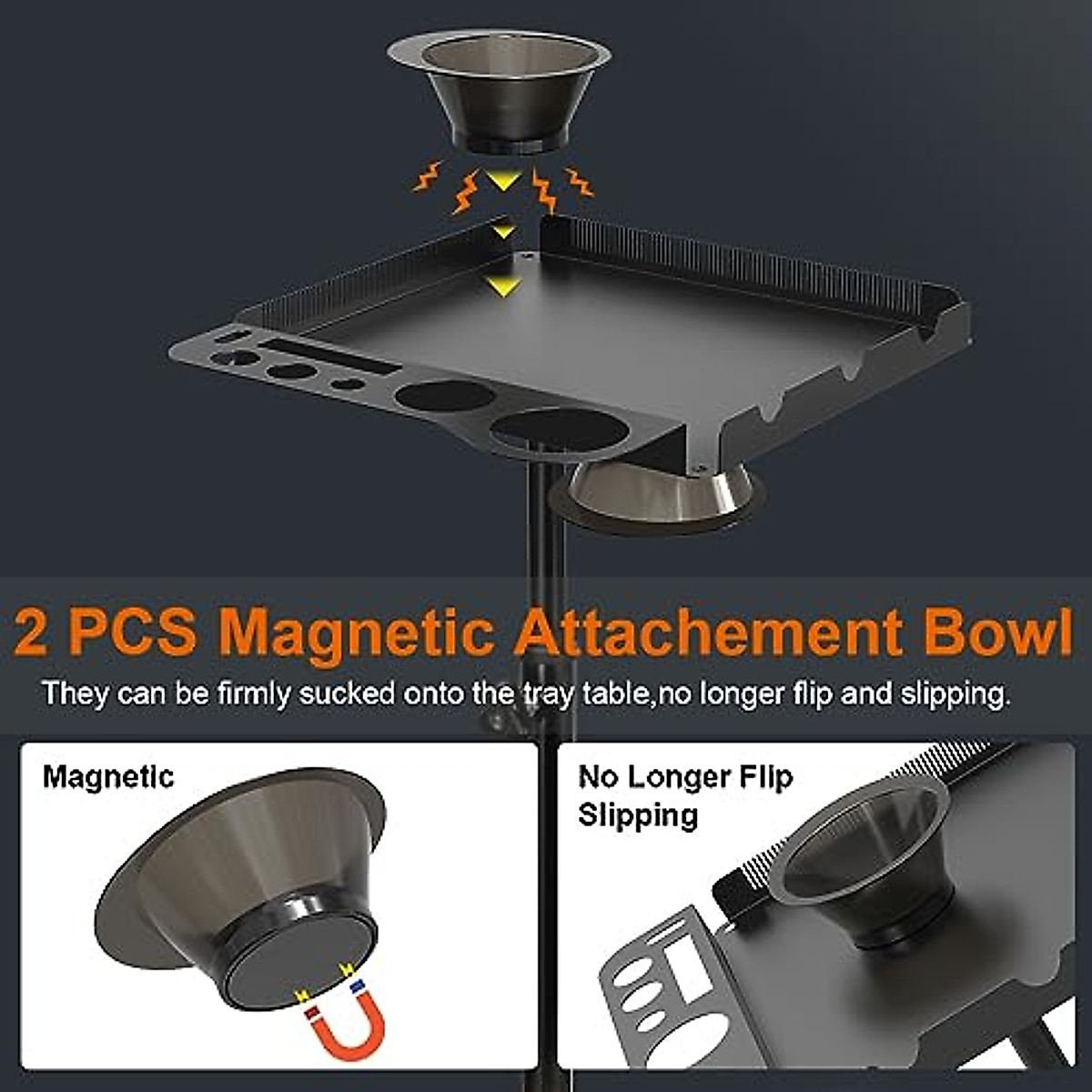 JOSTZHXIN Salon Rolling Tray with 2 Magnetic Bowls, Hair Extension Tool Cart for Hairdressers, Professional Color Tray Trolley for Home Use