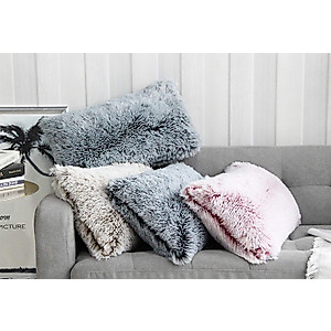 Uhomy 2 Packs Home Decorative Luxury Series Super Soft Plush Faux Fur Rectangular Pillow Cover Cushion Case for Sofa/Beding 12x20 Inch 30x50 Cm, Red Burgundy Ombre