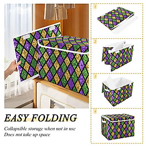 Joisal Shiny Paillettes Fabric Storage Box with Lid Blanket Storage for Closet