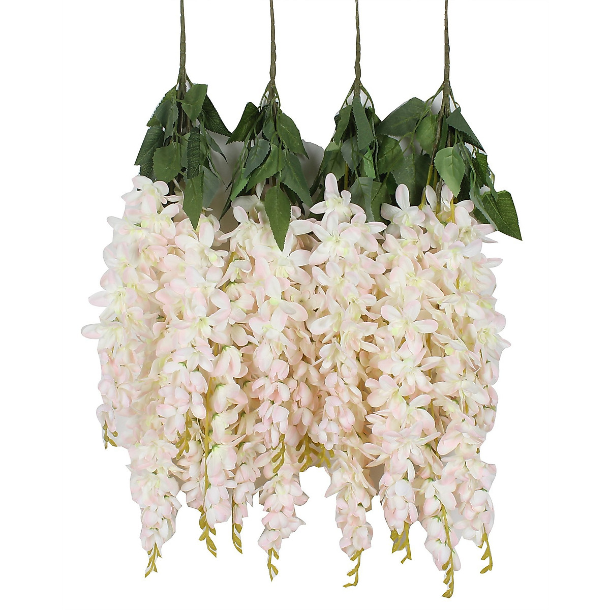 Duovlo Silk Wisteria Flower Artificial 2.13 Feet Hanging Wisteria Vine Fake Flower Bush String Home Party Wedding Decoration,Pack of 4 (Light Pink)