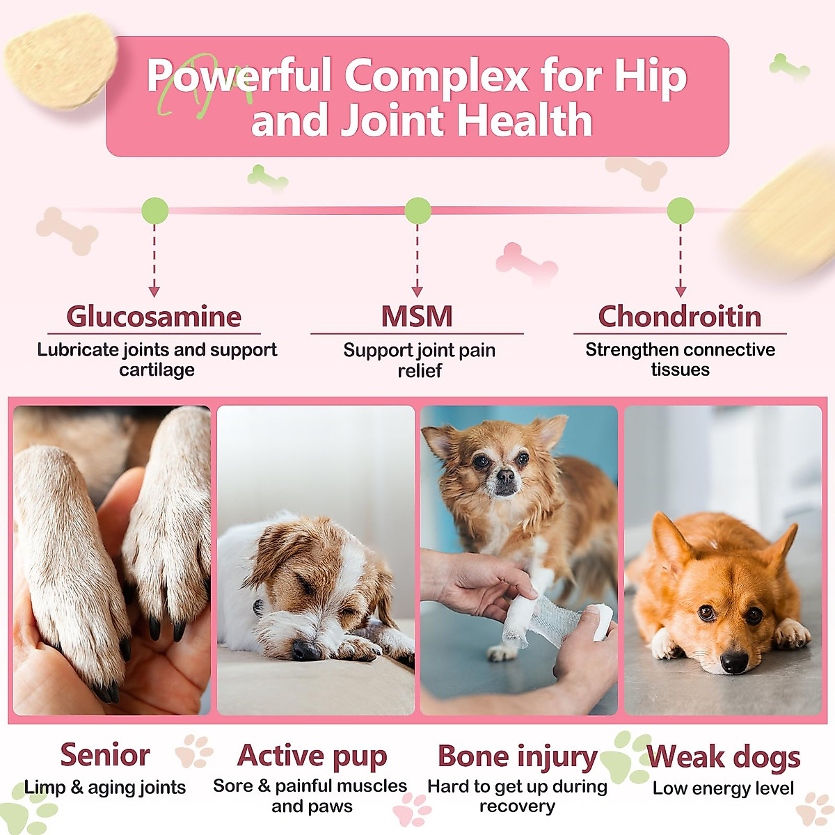 ZEBORA Glucosamine for Dogs, Joint Supplement for Dogs, Dog Allergy Relief Chews, with Probiotics, Omega 3, Colostrum - Dog Itching Skin & Ears Relief