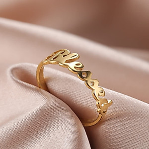 LIKGREAT Faith Strength Engraving Blessed Ring Thin Finger Ring Inspirational Pray Religious Ring for Women (Gold tone, 8)