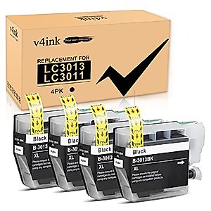 v4ink LC3013 LC3011 Compatible Replacement for Brother LC3013 LC3011 3011 3013 Ink for Brother MFC-J690DW MFC-J497DW MFC-J491DW MFC-J895DW Printer(Black, 4 Pack)
