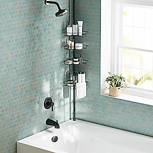 Zenna Home Rust-Resistant Corner Shower Caddy for Bathroom, 4 Adjustable Shelves and Towel Bar, with Tension Pole, for Bath and Shower Storage, 60-97 Inch, Bronze