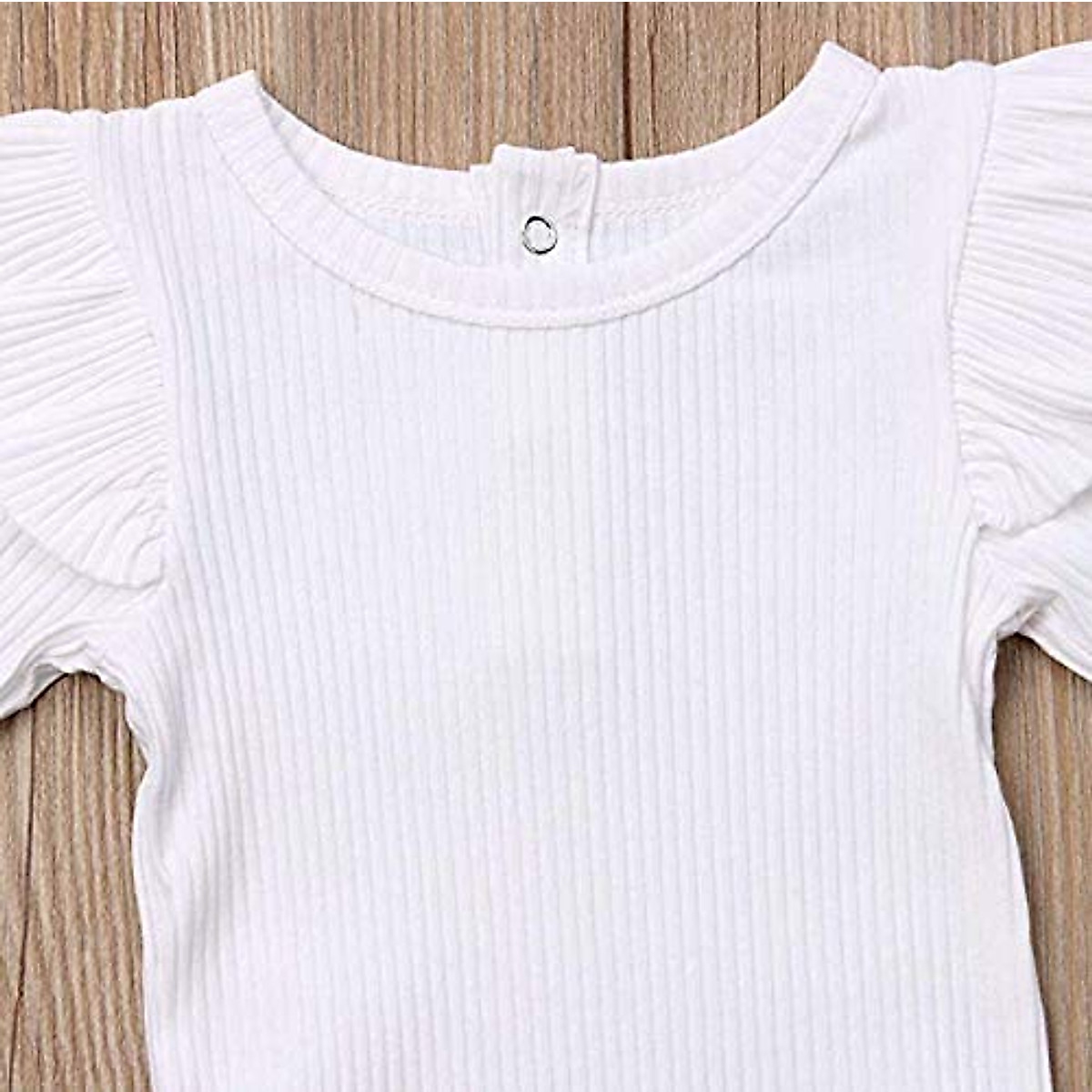 Mubineo Infant Baby Girl Basic Plain Rib Knit Ruffle Long Sleeve Romper Bodysuit Tops (White, 12-18 Months)
