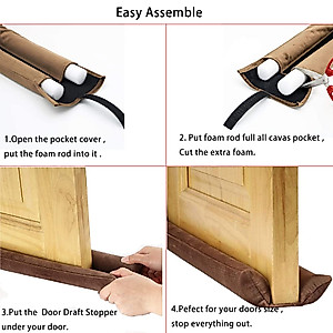2 Pack Under Door Draft Stopper Door Noise Blocker Door Air Blocker for Noise Light Smell Stopper Length Adjustable 30 to 36 inches Saving Energy Under Door Guard(Brown)