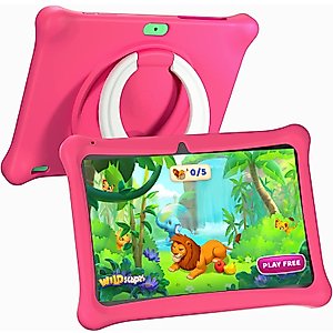 Naclud Android 12 Kids Tablet, 2GB+32GB Kids Tablets, 10 Inch Tablet with Case, WiFi, Parental Control APP, Dual Camera, Educational Games, iWawa Pre Installed (Pink)