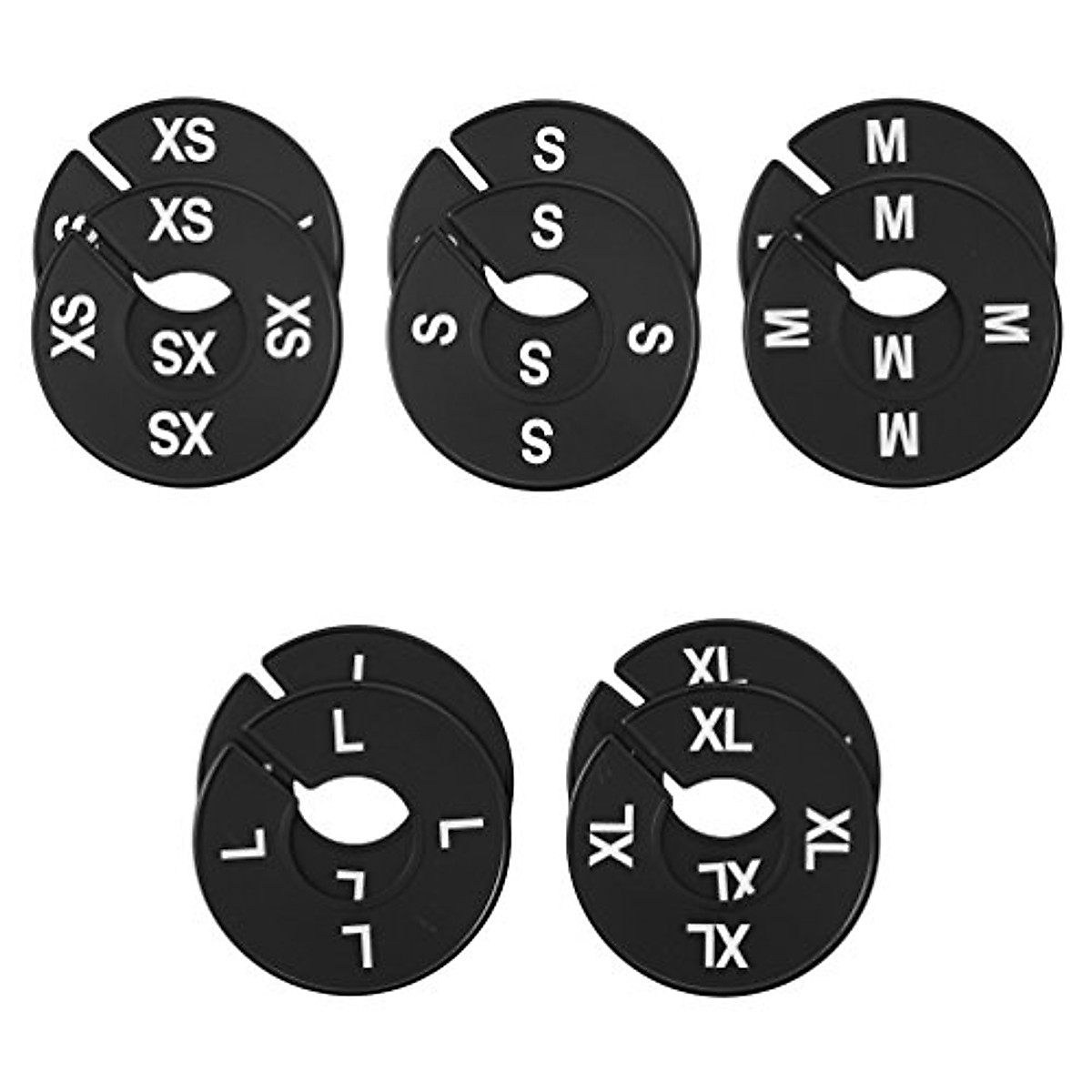 NAHANCO CBWKIT1 Black Round Clothing Rack Size Dividers with White Print for Home or Clothing Store, XS-XL, Kit of 10 (5 Sizes of 2 Each)