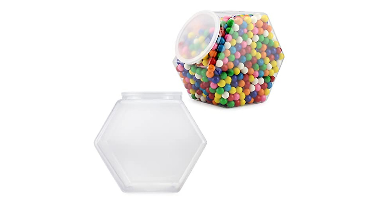 Hexagon Plastic Candy Jars 2-Pack - 1 Gallon Capacity for Snacks & Storage