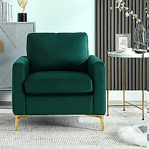 Deolme Velvet Accent Chairs Set of 2, Mid Century Modern Side Sofa Chair Comfy Upholstered Arm Chairs Living Room Set Furniture Bedroom Waiting Room Office with Gold Legs (Emerald Green)