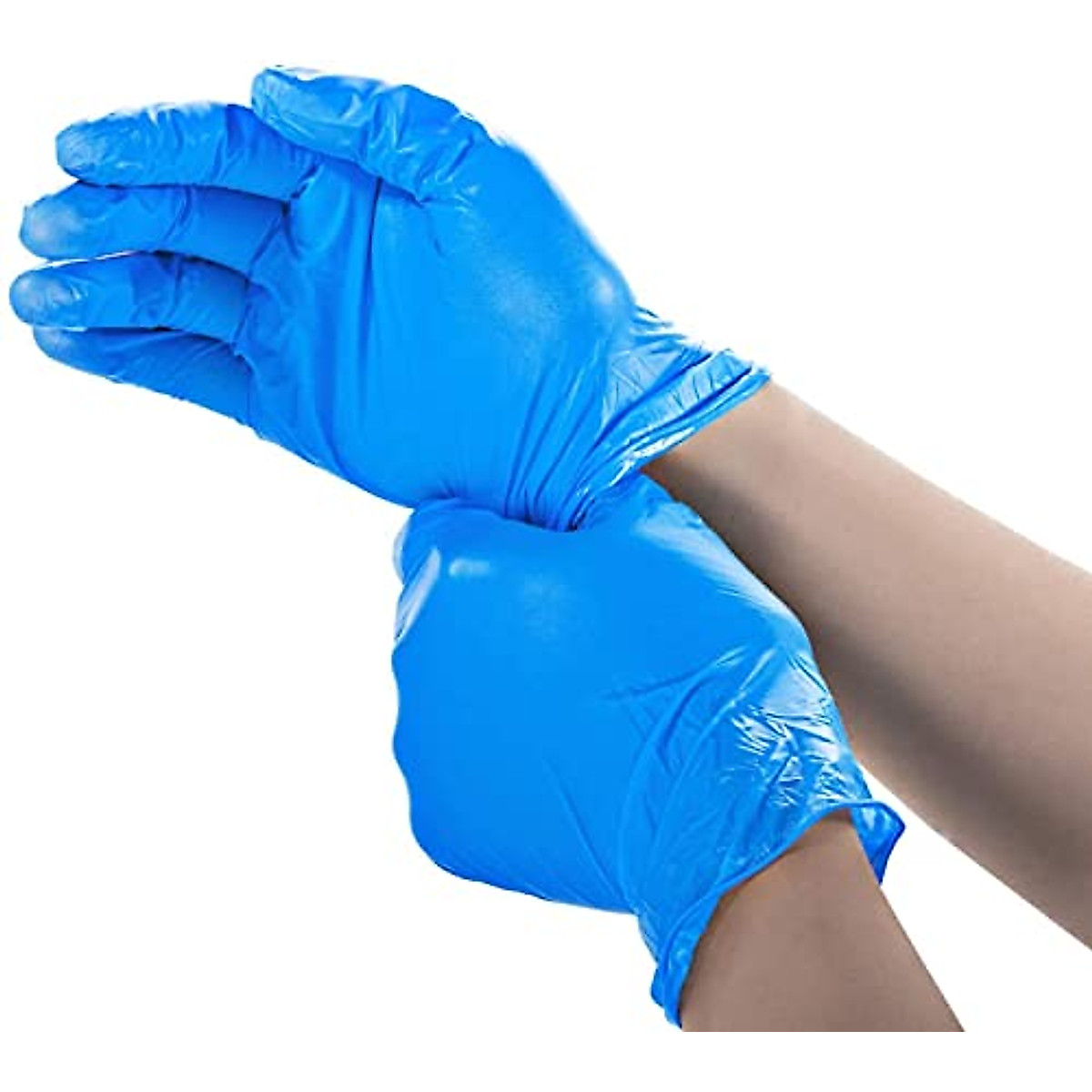 Basic Disposable Vinyl Exam Gloves 100Pcs,XL Size,Cleaning Gloves,Food Service Gloves,Powder Free,Latex Free,Non-Sterile for All Purposes Gloves,Blue (BMPF3004B)