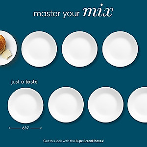 Corelle Vitrelle Livingware Bread and Butter Plate, Triple Layer Glass and Chip Resistant, 6-3/4-Inch Round Plate, White