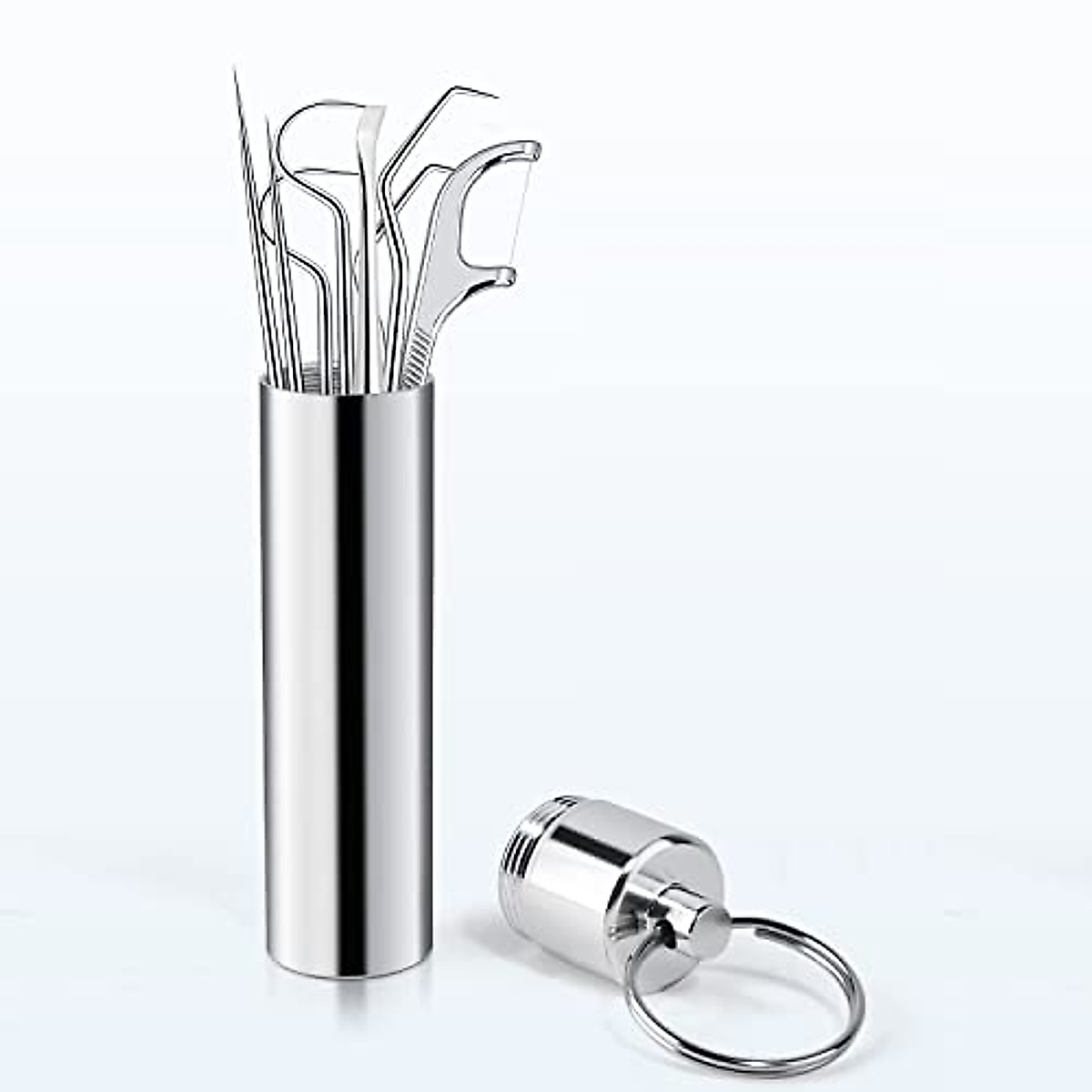 Toothpicks Pocket Set, Dental Floss Picks Kit Reusable, Stainless Steel Teeth Cleaning Tools, Tooth Picker Oral Hygiene Travel (2 Set)