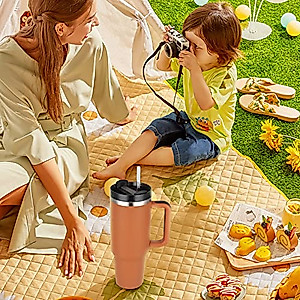 40 oz Tumbler with Handle and Lid Straw,Insulated Tumblers Stainless Steel Water Bottles,Travel Coffee Mug for Hot and Cold,BPA Free (Rainbow Light Purple)