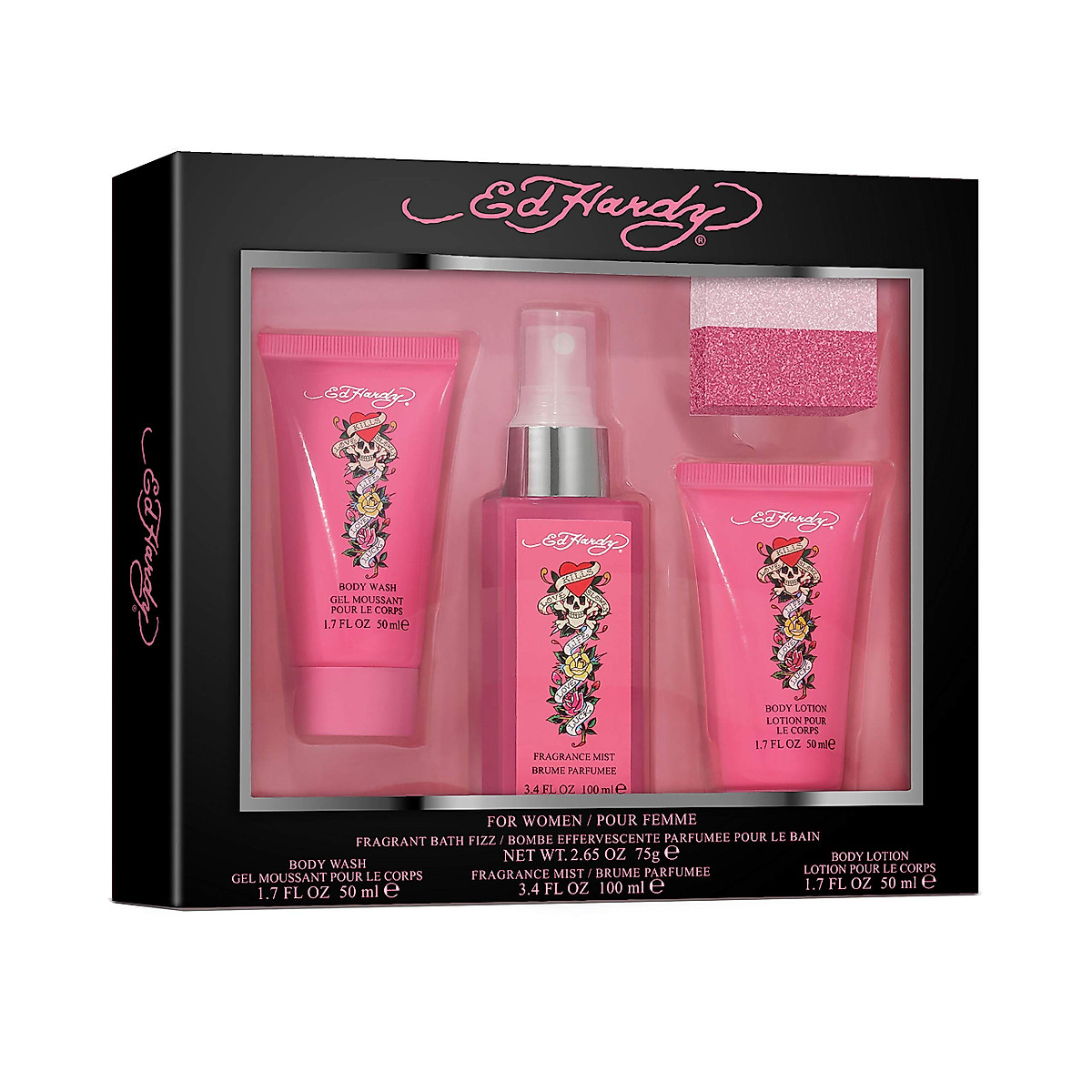 Ed Hardy Women's Perfume Fragrance Set, Body Wash, Body Lotion, Body Mist & Bath Fizz, 4 Piece Set