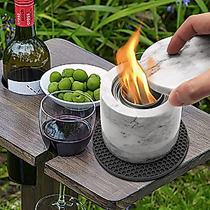 Montex Marble Tabletop Fire Pit Rubbing Alcohol Fireplace with Lid and Silicon Mat, Fire Pit Bowl for Indoor and Outdoor White