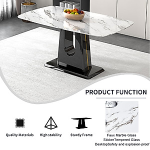 Pvillez Dining Table, Dining Table Set for 4 6, Faux Marble Tabletop Kitchen Dining Room Table Set with Dining Chairs Dinner Table U-Shaped (Table1+4pcs Black Chair)