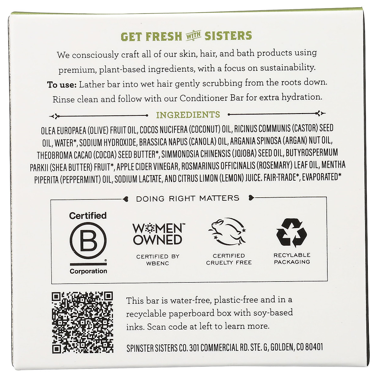 SPINSTER SISTERS CO Rosemary Mint Shampoo Bar, 3 OZ