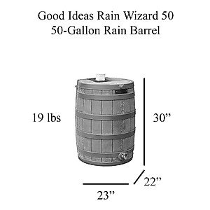 Good Ideas Rain Wizard 50 Gallon Plastic Rain Barrel for Outdoor Rainwater Collection and Storage Features a Metal Spigot and Flat Back Design, Oak