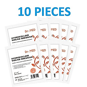 Dr. Med Hydrocolloid Wound Dressing 4"x4"-10 Pack/Box, Waterproof Adhesive Bordered Bandage, for Light Exudate, Abrasions, Pressure Ulcer, Bed Sore, Superficial Wound Care