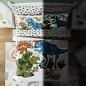 Kaleido Space KALEIDOSPACE Gilrs Boys Bedding Sets Twin, 5 Piece Glow in The Dark Dinosaur Bed in A Bag-1 Comforter,1 Pillow Sham, 1 Pillowcase, 1 Flat Sheet, 1 Fitted Sheet