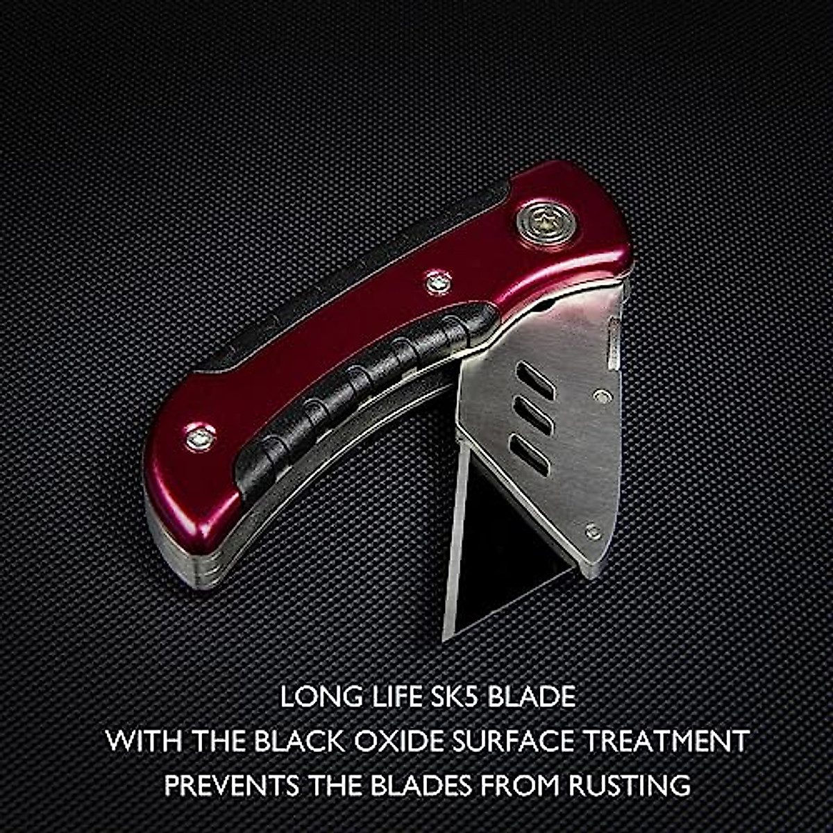Folding Utility Knife/Carpet Knife/Box Cutter Stainless Steel + 5 Extra Replaceable SK5 Anti-rust Blades+ Nylon Pouch