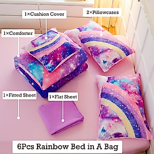 ANGIYUIN 6 Pcs Tie Dye Pink Twin Comforter Set for Girls, 3D Rainbow Galaxy Gradient Themed Bed in A Bag, Pastle Nebula Kids Bedding Set with Sheets, Comforter and Pillowcases for All Season