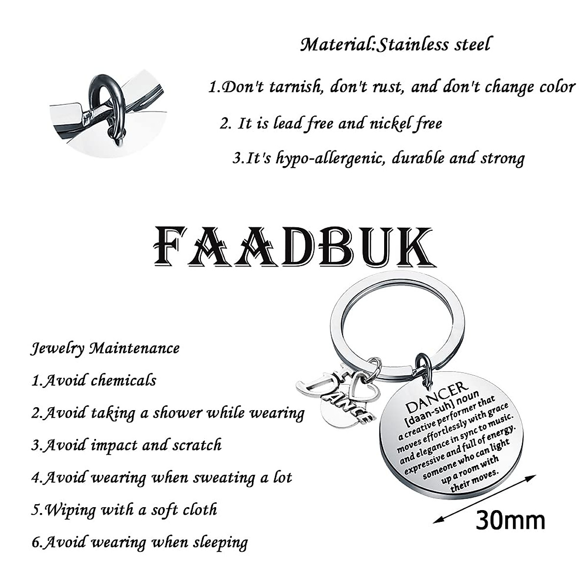 FAADBUK Dance Keychain Dancer Gift Dancer Lovers Gift Dance Teacher Gift Dance Team Gift (Dance Keychain)